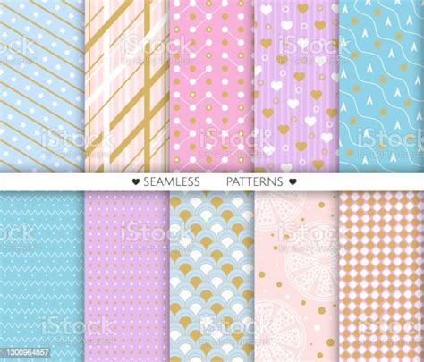 밝은 색조의 매끄러운 패턴 세트 종이 직물 스크랩북에 인쇄하기위한 기하학적 원활한 패턴 벡터 일러스트레이션 0명에 대한 스톡 벡터 아트 및 기타 이미지 Istock