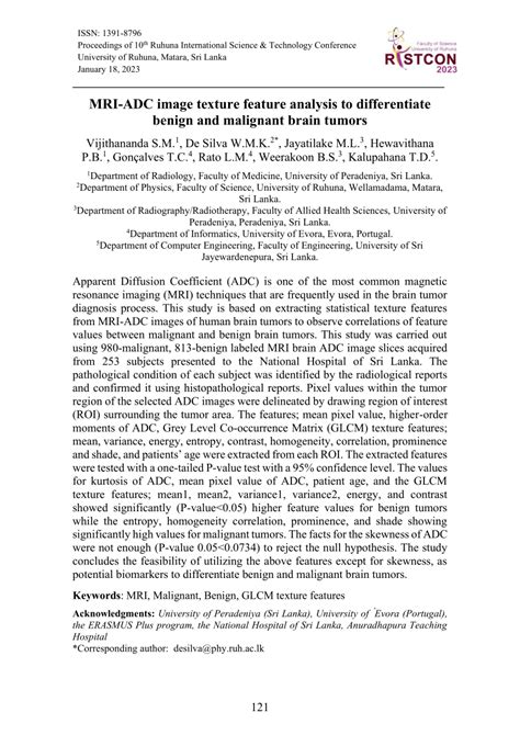 Pdf Mri Adc Image Texture Feature Analysis To Differentiate Benign And Malignant Brain Tumors