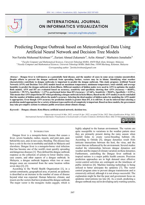 Pdf Predicting Dengue Outbreak Based On Meteorological Data Using