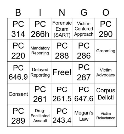 Ld 10 Sex Crimes Bingo Card