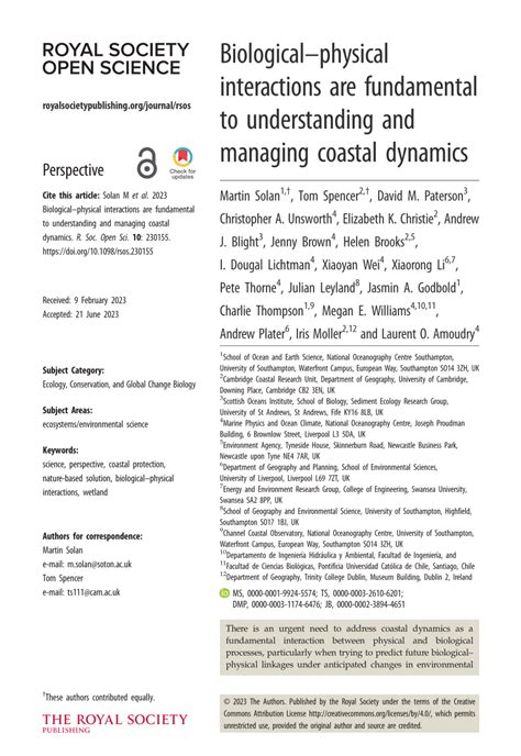 PDF Biologicalphysical Interactions Are Fundamental To Understanding And Managing Coastal