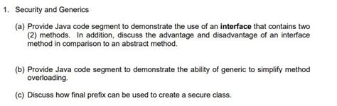 Solved 1 Security And Generics A Provide Java Code