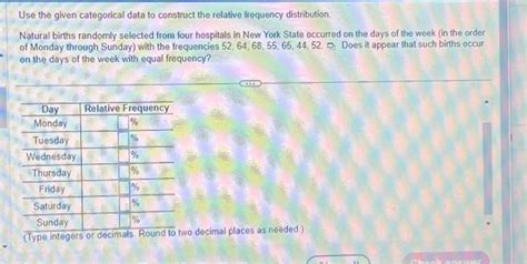 Solved Use The Given Categorical Data To Construct The