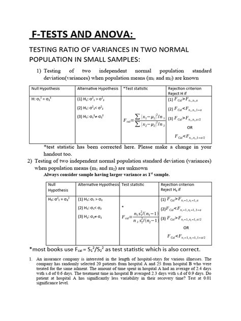 F Tests And Anova Pdf F Test Methodology