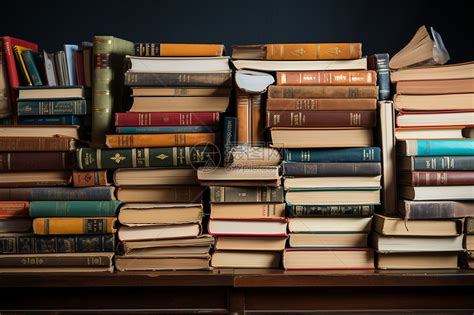 书桌上堆满了书本图片素材 正版创意图片 摄图网