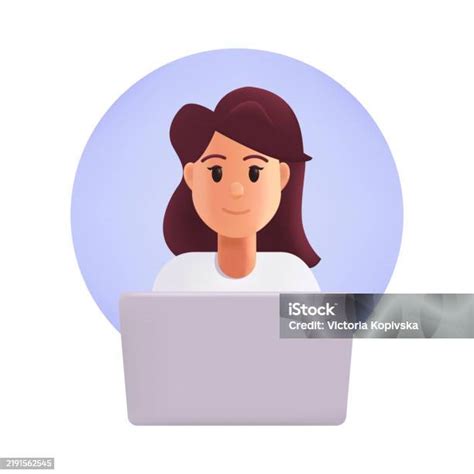 노트북에서 일하는 여자 3d 벡터 사람들 캐릭터 일러스트 벽지 카툰 미니멀 스타일 사람 얼굴에 대한 스톡 벡터 아트 및 기타 이미지 사람 얼굴 3차원 형태 개발