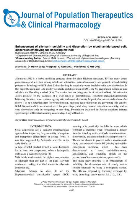 Pdf Enhancement Of Silymarin Solubility And Dissolution By Nicotinamide Based Solid Dispersion