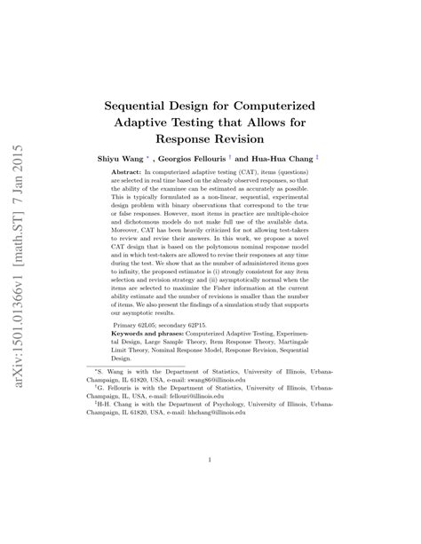 Pdf Sequential Design For Computerized Adaptive Testing That Allows For Response Revision