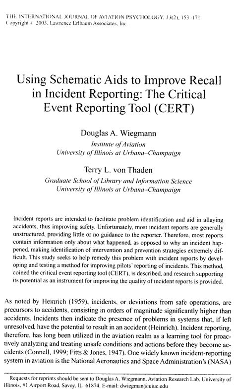 Pdf Using Schematic Aids To Improve Recall In Incident Reporting The Critical Event Reporting