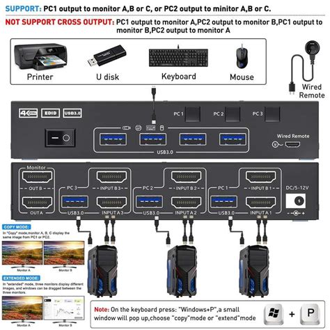 Video Cables Adapters KC KVM302AS 4K 60Hz USB3 0 HDMI Dual Monitors KVM Switch For Sale In