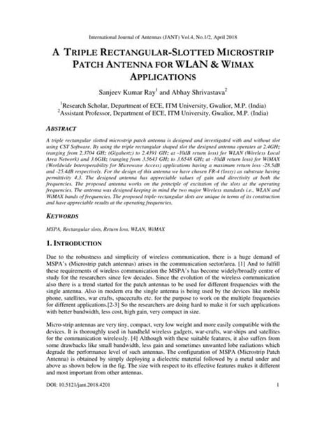 A Triple Rectangular Slotted Microstrip Patch Antenna For Wlan And Wimax Applications Pdf