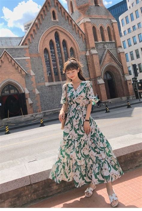 롱 여름 비치원피스 프릴 반팔 맥시 데일리 캐주얼 바캉스 빅사이즈 휴양지룩 One Piece Dress Fashion