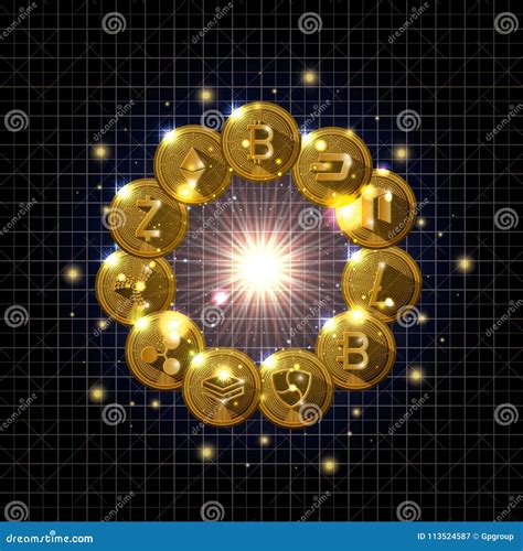 Universe Cryptocurrency Gold Set Types Icons Editorial Photography