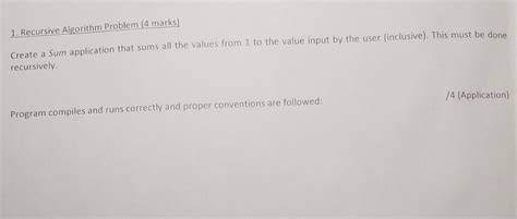 Solved 1 Recursive Algorithm Problem 4 Marks Create A Sum