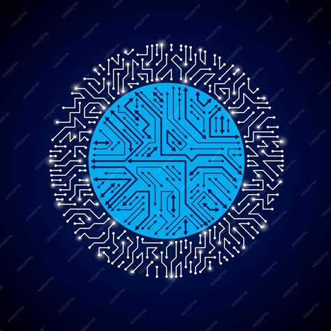 Premium Vector Round Luminescent Blue Circuit Board With Electronic Components Of Technology