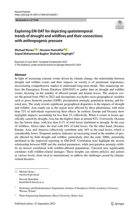 Pdf Exploring Em Dat For Depicting Spatiotemporal Trends Of Drought And Wildfires And Their