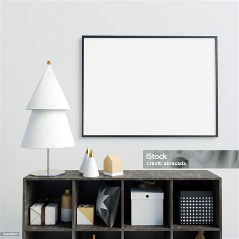 꾸민 스 칸디 나 비아 스타일과 현대 크리스마스 인테리어입니다 포스터를 모의입니다 3 차원 일러스트 레이 션 0명에 대한 스톡 사진 및 기타 이미지 Istock