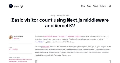 Basic Visitor Count Using Nextjs Middleware And Vercel Kv Nicos Blog