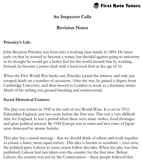 An Inspector Calls Model Answers First Rate Tutors