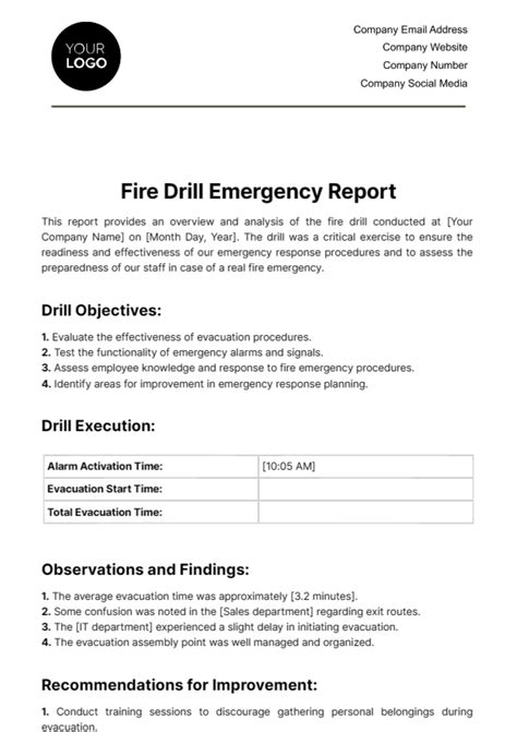 Printable Fire Drill Report