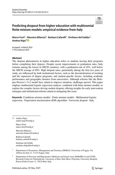 Pdf Predicting Dropout From Higher Education With Multinomial Finite