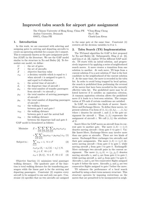Pdf Improved Tabu Search For Airport Gate Assignment