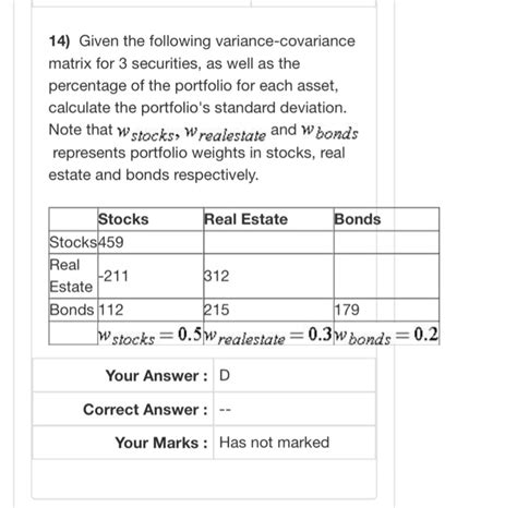 Solved Given The Following Variance Covariance Matrix Chegg