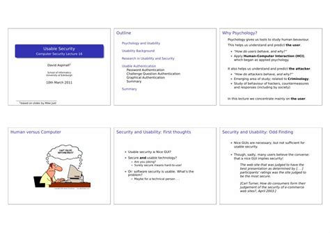 Pdf Outline Why Psychology Usable Security Human Versus Computer