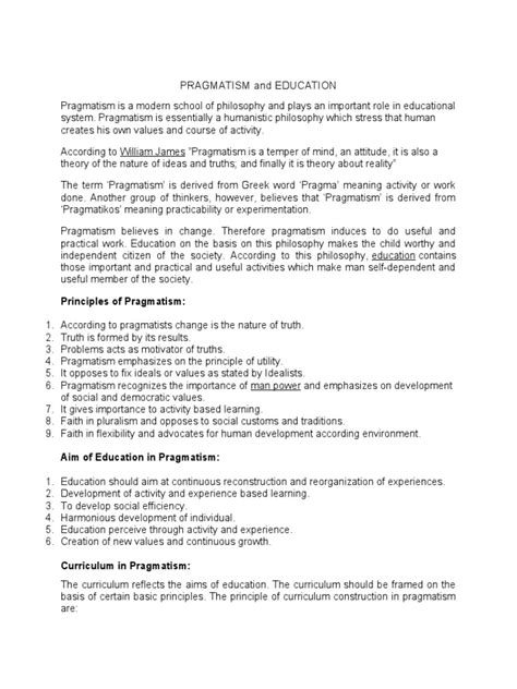 Pragmatism And Education Pdf Pragmatism Philosophical Theories
