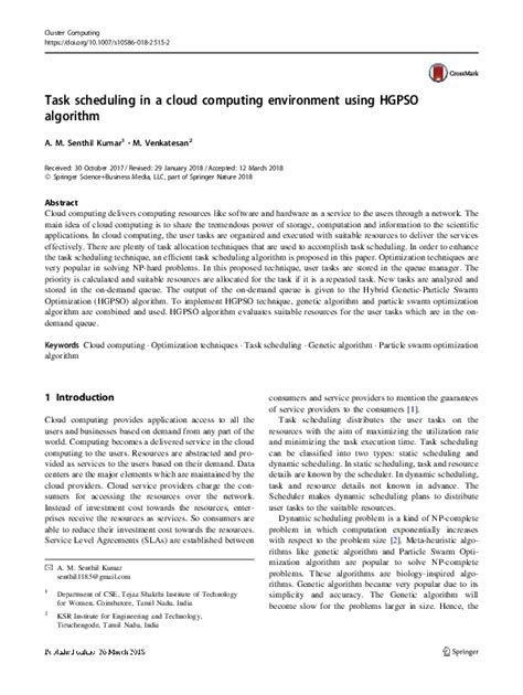 Pdf Task Scheduling In A Cloud Computing Environment Using Hgpso Algorithm