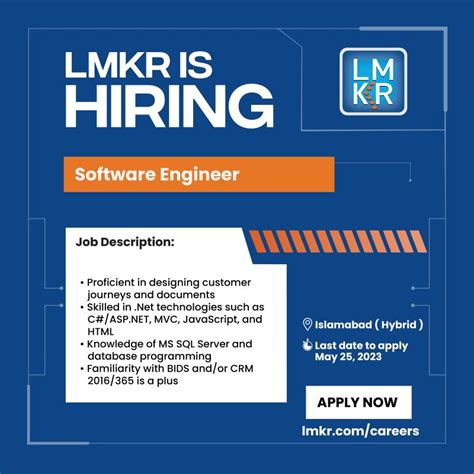 Lmkr Careers On Linkedin Jobopening Softwareengineer Hiring Lmkr Techjobs Jobsinislamabad