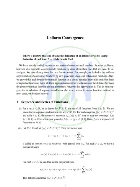 Uniform Convergence Pdf Series Mathematics Sequence