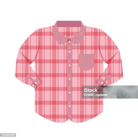 흰색 배경에 레드 체크 무늬 셔츠 의류 옷 무늬 격자 무늬 핑크 플랫 심플한 클립 아트 의류 체크 롱 슬리브 셔츠 일러스트 롱
