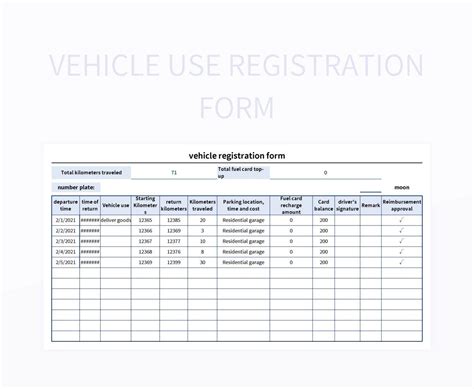 Vehicle Use Registration Form Excel Template And Google Sheets File For Free Download Slidesdocs