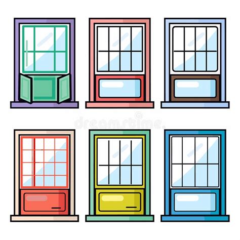 Collection Colorful Windows Various Designs Six Square Windows Two