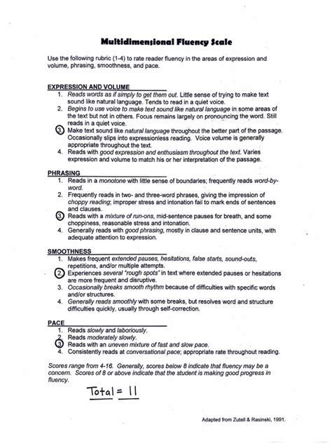 Multidimensional Fluency Scale Pdf Sentence Linguistics Fluency