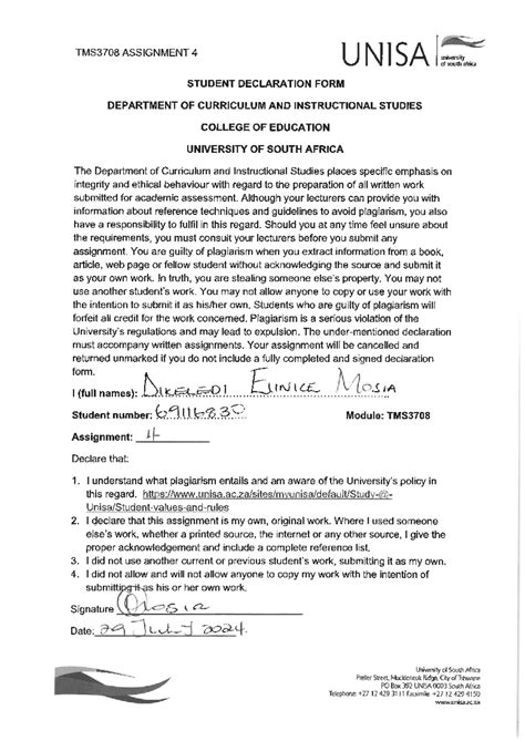 69116830 Tms3708 Tms3708 Assignment 4 Unisa University Of South