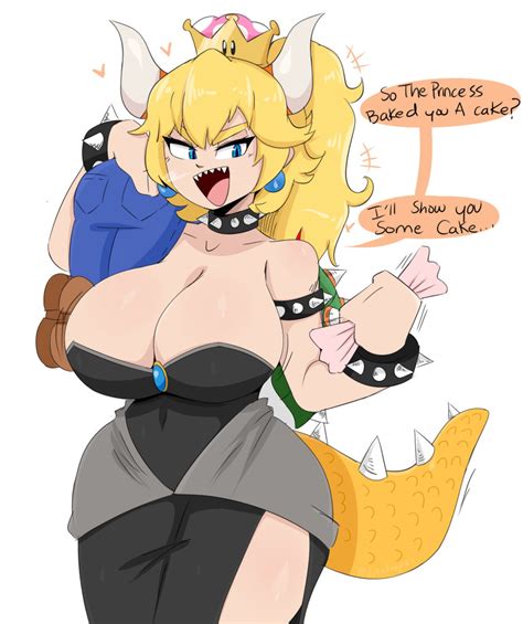 Rule 34 1boy 1girls Blonde Hair Bowsette Breasts Cleavage Female