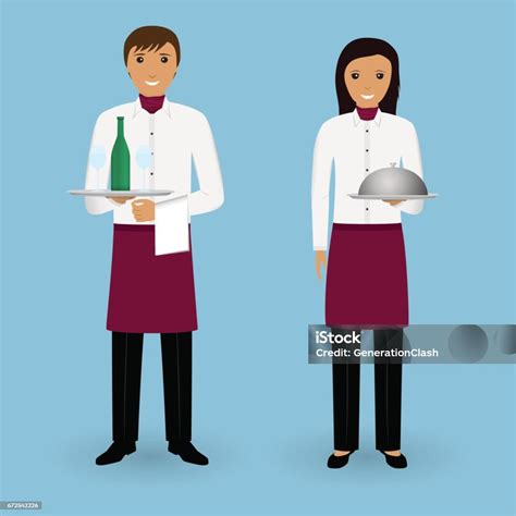 몇 웨이터 및 웨이트리스 유니폼에 요리와 함께 서 있다 레스토랑 팀입니다 식품 서비스 직원입니다 2명에 대한 스톡 벡터 아트 및 기타 이미지 Istock