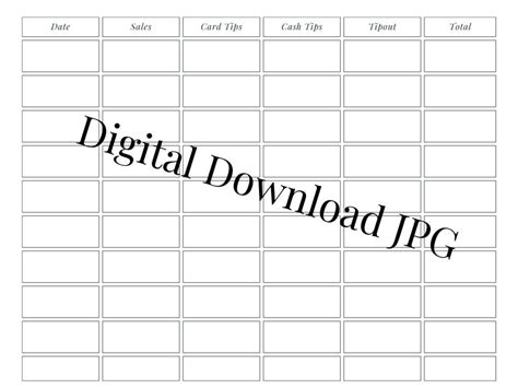 Tip Tracker Chart Printable Fillable And Print And Write Restaurant Waitress Tip Tracker Tip