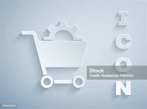 회색 배경에 격리 된 장바구니 아이콘을 잘라 온라인 구매 개념 배달 서비스 슈퍼마켓 바구니 종이 아트 스타일 벡터 3차원 형태에 대한 스톡 벡터 아트 및 기타 이미지