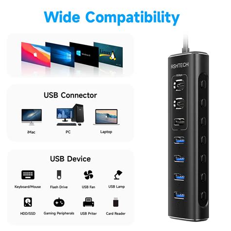 7 In 1 Powered USB C Hub 5 10Gbps Switchable Connector Type C Hub