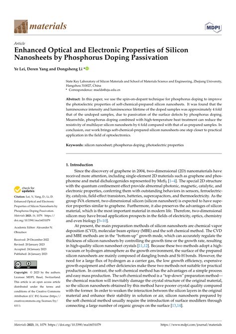 Pdf Enhanced Optical And Electronic Properties Of Silicon Nanosheets By Phosphorus Doping