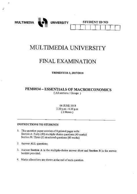 Final Exam Exercise Macroeconomics Studocu