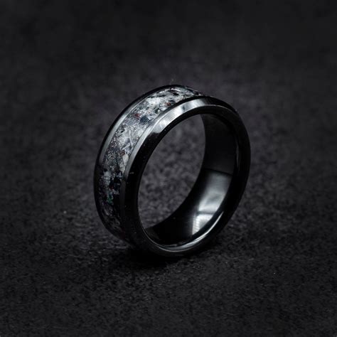 Mens Rainbow Moonstone Ring Tungsten Wedding Band For Him Black