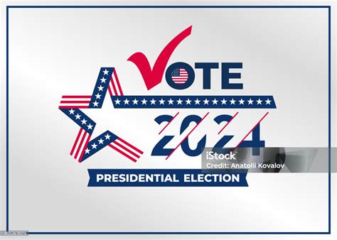 2024년 기호에 투표하세요 2024년 미국 대통령 선거 확인 표시 아이콘입니다 흰색 배경에 투표 레이블입니다 2024년 미합중국 투표 벡터 일러스트 레이 션입니다 정치