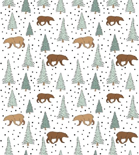 곰과 숲 가문비나무의 벡터 원활한 패턴 프리미엄 벡터