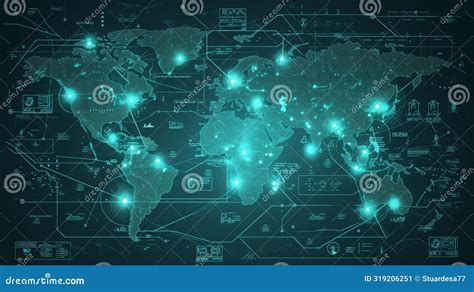 Futuristic Digital World Map With Glowing Points Stock Image Image Of Modern Futuristic