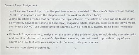Solved Current Event Assignment Select A Current Event Topic