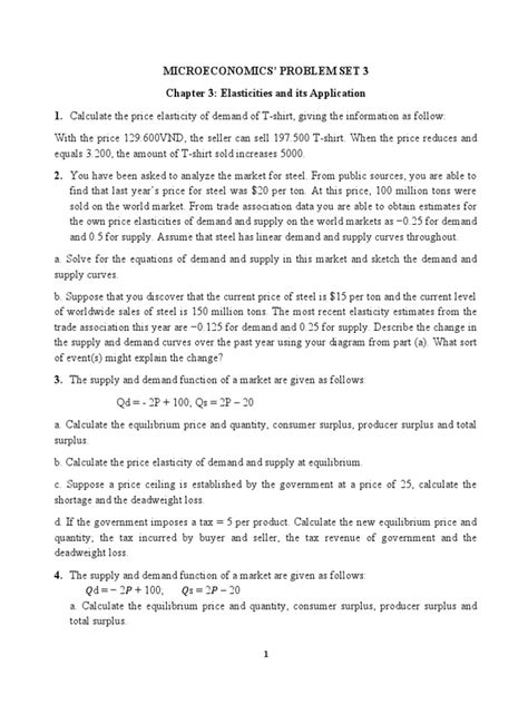 Microeconomics Problem Set 3 Pdf Demand Elasticity Economics